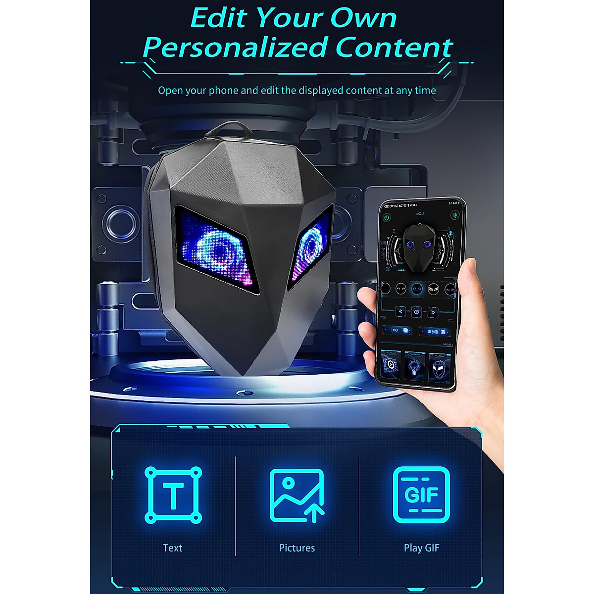 Taysem LED Backpack with Eyes - Led Motorcycle Backpack Waterproof LED Knight Backpack with Programmable Screen Christmas Gift (B)