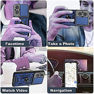 Suyomo for Oneplus Nord N20 5G Case with Tempered Glass Screen Protector [2Pcs],1+ Nord N20 Heavy Duty Case with Camera Cover Ring Holder Stand Shockproof Dual-Layer Protection Phone Case (Blue)