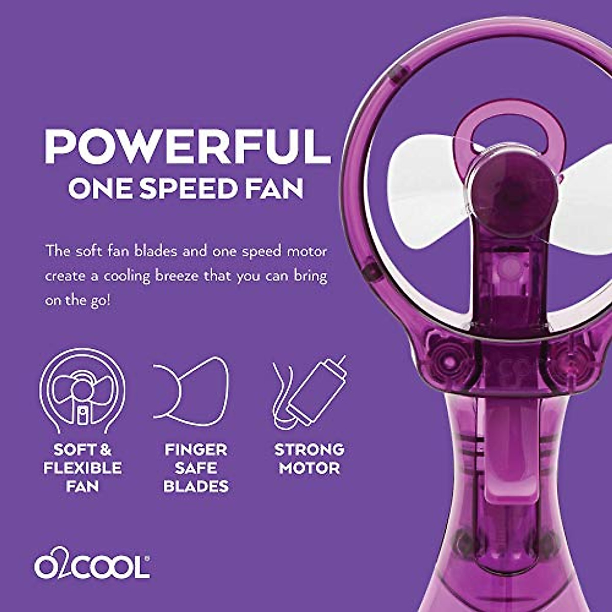 O2COOL Deluxe Handheld Battery Powered Water Misting Fan (Purple) Batteries Included