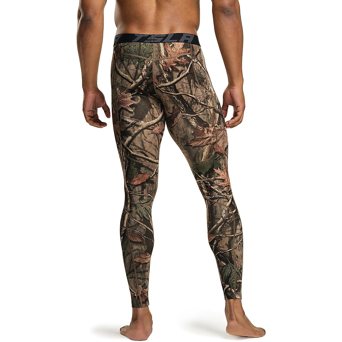 TSLA Men's Thermal Compression Pants, Athletic Sports Leggings & Running Tights, Wintergear Base Layer Bottoms, Heatlock Athletic Print Hunting Camo, Small