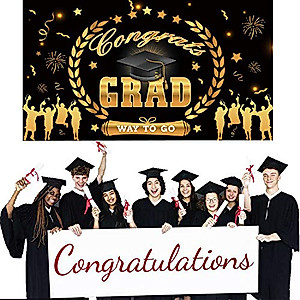 DmHirmg Graduation Backdrop Banner for Graduation Decorations Party Supplies, Graduation Background for Graduation Decor,Graduation Banner for Photo Backdrop Graduation Decoration(Black)