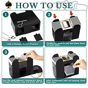 Zomiboo 1/2/4/6 Decks Casino Automatic Card Shuffler USB Battery Operated Electric Shuffler Poker Card Deck Shuffler Card Shuffling Machine for Home Card Playing Games Casino and Club Party