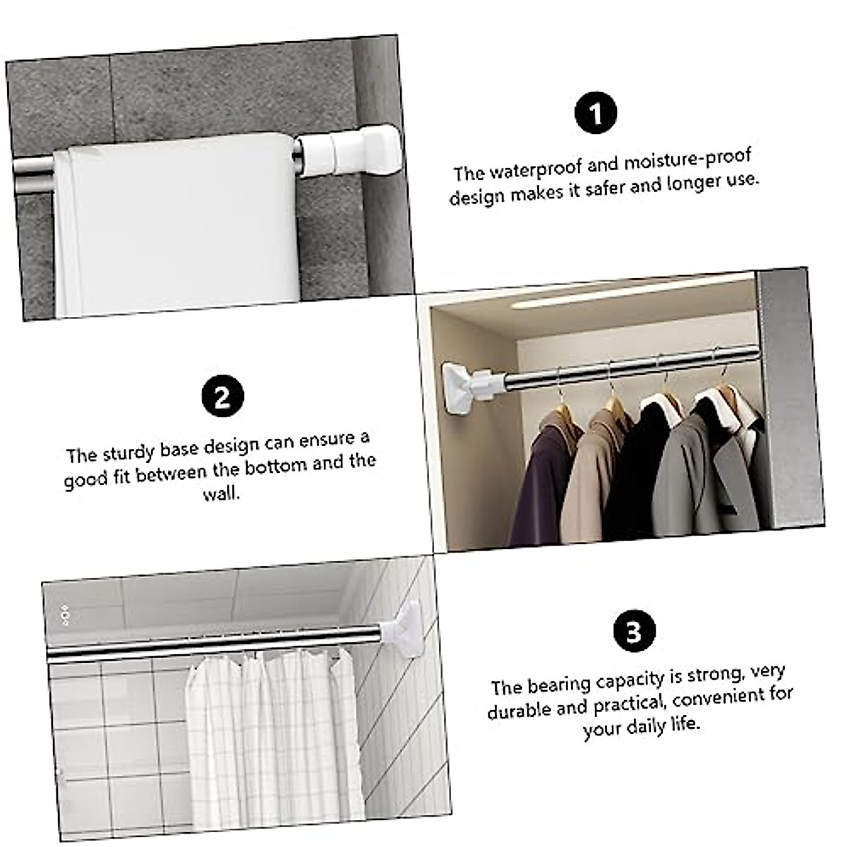 Cabilock 1pc Hole-free Telescopic Rod Stainless Steel Shower Curtain Rod Spring Curtains Adjustable Curtain Rod Spring Rods for Curtains Bathroom Slippers Shelf Adjustable Closet Rod Towel