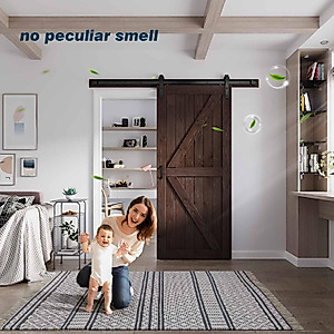 FREDBECK 36in x 84in Brown Barn Door with 6.6ft (79inch) Barn Door Hardware Track Kit and Handle Included, Double Surfaces,Simple Assembly is Required,K-Frame,Coffee