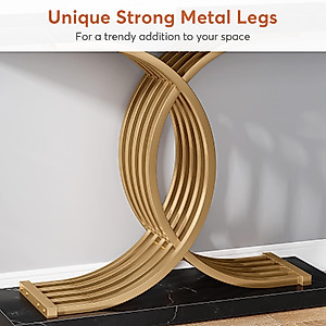 Tribesigns Gold Entryway Table, Modern 39-Inch Console Table Accent Table with Geometric Metal Legs, Faux Marble Narrow Wood Sofa Table Foyer Table for Entrance, Living Room (Gold & Black)