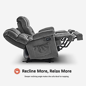 MCombo Power Reclining Sofa with Drop Down Table, Heat and Vibration, USB Ports, 3 Seat Dual Recliner Couch for Living Room RS6236 (Grey)