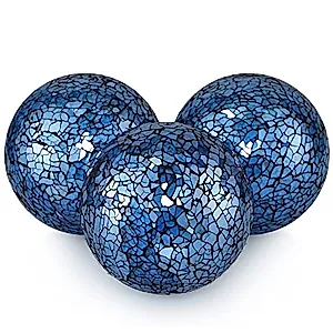 MDLUU Decorative Glass Balls, Mosaic Sphere, Decorative Orbs, Centerpiece Balls for Bowls, Vases, Dining Table Decor, Diameter 4 Inches, Pack of 3 (Turquoise Blue)