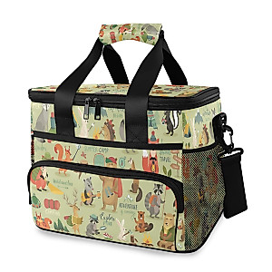 ALAZA Camping Animals Jungle Fox Bear Rabbit Large Cooler Insulated Picnic Bag Lunch Box for Adult Men Women