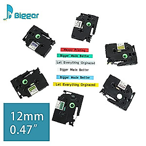 BIGGER 6 Pack Compatible Label Tape Replacement for Brother TZe-131 231 431 531 631 731 with P-Touch PT-1000 PT-1010 PT-H101C GL-H105 PT-2030VP, 0.47'' 12mm x 8m
