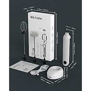 Milk Frother Handheld, USB Rechargeable Milk Foam Maker with 3 Stainless Whisks, Mini Blender Mixer 3 Speeds Adjustable for Coffee, Latte, Cappuccino, Matcha, Hot Chocolate, Egg, White