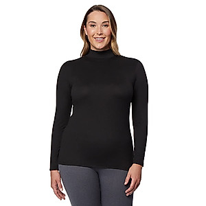 32 Degrees Women's Lightweight Baselayer Mock Top | Long Sleeve | Form Fitting | 4-Way Stretch | Thermal, Black, Large