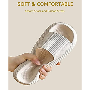 miscloder Cloud Slippers for Women and Men Pillow Slippers Non-Slip Shower Slides Bathroom Sandals | Super Comfy | Cushion Thick Sole (Tan, 36/37, size 6.5)