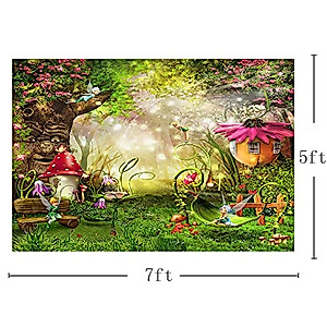 MEHOFOTO Enchanted Forest Photo Background Fairy Tale Magic Big Tree Mushroom Princess Girl Birthday Party Decorations Banner Backdrops for Photography 7x5ft