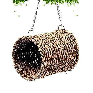 2pcs Parakeet Chinchilla Tube Hedgehog Tent Small Snuggle Guinea Hanging Straw Nest Rat Hammock Toy Seagrass Cockatiel Hamster Pig Squirrel Tunnel for Pet Bird Use Tunnels Woven