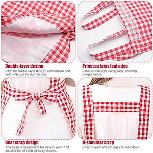 JJYHEHOT Women Classic Vintage Apron, Red and White Gingham Cotton Apron, Home Kitchen Chef Bib