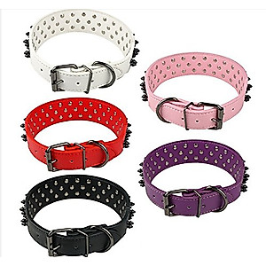 Benala 2" Black Leather Dog Collars Cool Spiked Studded Pet Dog Collar for Medium Large Dogs Pitbulls Mastiff Bully