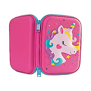 Pencil Case for Girls, 3D Cute EVA Unicorn Pen Pouch Stationery Box Anti-Shock Large Capacity Multi-Compartment for School with 4 unicorn pens