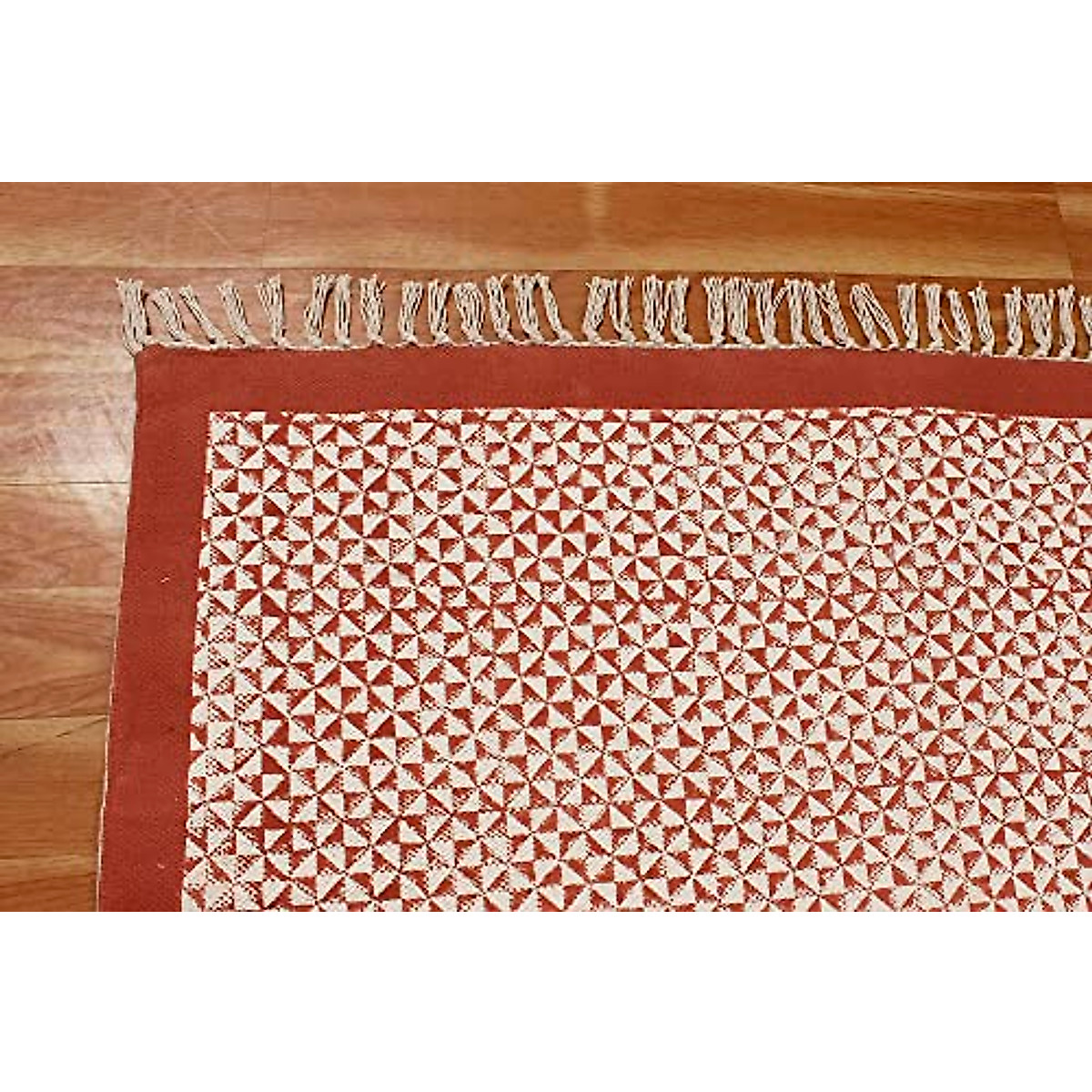 Handmade Geometric Tassel Rug Cotton Easy Washable Rugs Hand Block Printed Boho Area Rug Floor Carpet for Balcony Doormat Entryway Living Room Bedroom Hallway