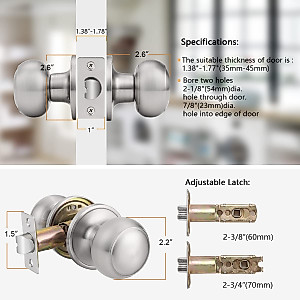 Probrico Colonial Style Passage Door Knobs Brushed Nickel Door Handle for Hall/Closet Door