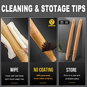 WALFOS French Rolling Pin and Silicone Baking Mat Set, Non-Stick Beech Wood Rolling Pin 17 Inch and Pastry Mat for Best Pie Crust, Cookie, Pasta and Pizza Dough