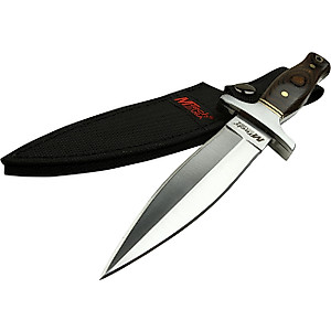 MTech USA – Fixed Blade Knife – Satin Finish Stainless Steel Blade, Brown Wood Handle with Stainless Steel Bolster, Includes Nylon Sheath - Hunting, Camping, Survival, Tactical – MT-20-03