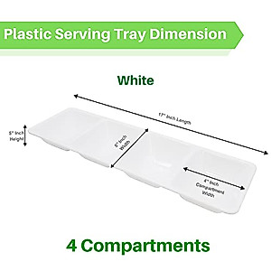 Party Bargains Disposable Sectional Rectangular Serving Tray White [8 Pack] 5 x 16 Inches. 4 Compartments Plastic Serving Tray for Weddings, Buffets, Dinner, Birthday Parties