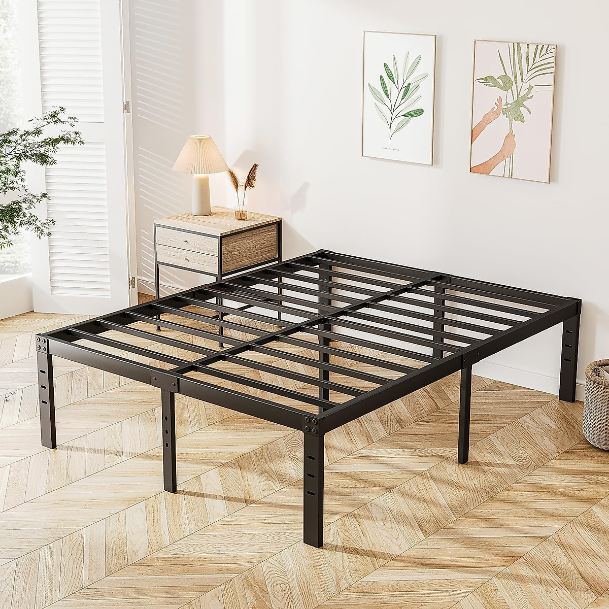 Bednowitz Queen Size Bed Frame, 18 Inch High Metal Bed Frame, Noise-Free Platform Bed No Box Spring Needed, 4000lbs Heavy Duty Support Mattress Foundation, Easy Assembly, Black