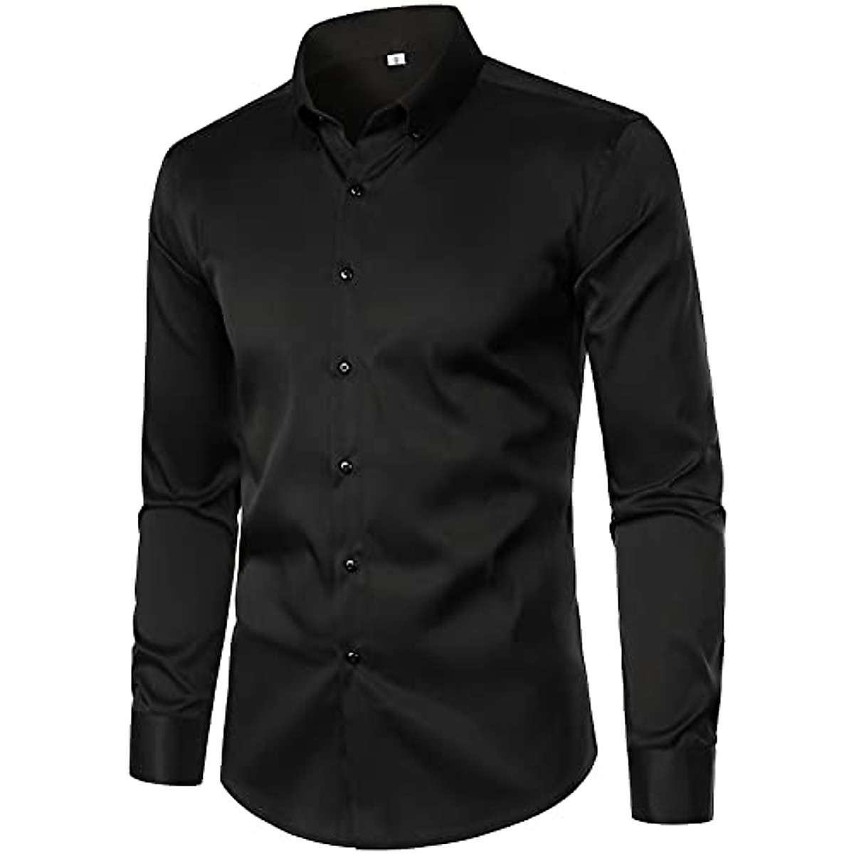 HOOD CREW Men’s Long Sleeve Button Down Shirt Slim Fit Casual Solid Dress Shirts Black 3XL