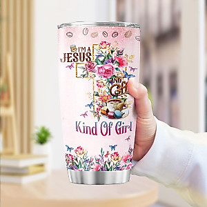 HUBUPU Christian Gifts, Tumbler 20 Oz With Lid And Straw, Religious Flower Women For Tumblers Floral, Jesus Coffee