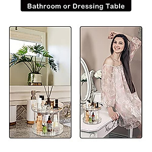 Wisekoti 2-Tier Lazy Susan Turntable for Cabinet and Table. Clear Acrylic Spice Rack, High-Grade Makeup and Carousel Organizer with 360° Rotation, Ideal for Kitchen, Bathroom, and Dresser Storage