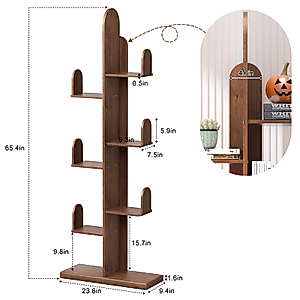 LAZEYARD Cactus Bookshelf, Tree Bookshelf for Bedroom, Solid Wood Geometric Bookcase, Spine Bookshelf and Book Tower with Living Room, Walnut