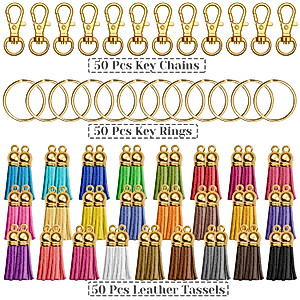 Tassels for Crafts, Anezus 100Pcs Keychain Tassel Set Including 50Pcs Tassels, 25Pcs Lobster Clasp Keychain and 25Pcs Keychain Rings Bulk for Acrylic Blank Keychains, Shrinky Film Artand Crafts (Gold)