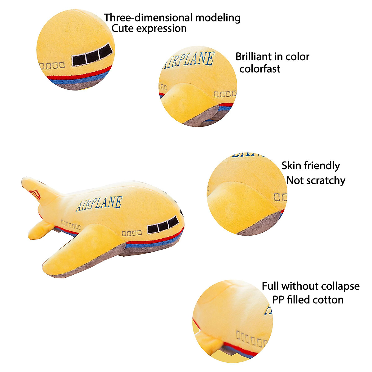 AUCOOMA Plush Stuffed Airplane Model Toys, Soft Aircraft Stuffed Pillow, Gifts for Boys Kids Birthday Gifts,Yellow 15.7"