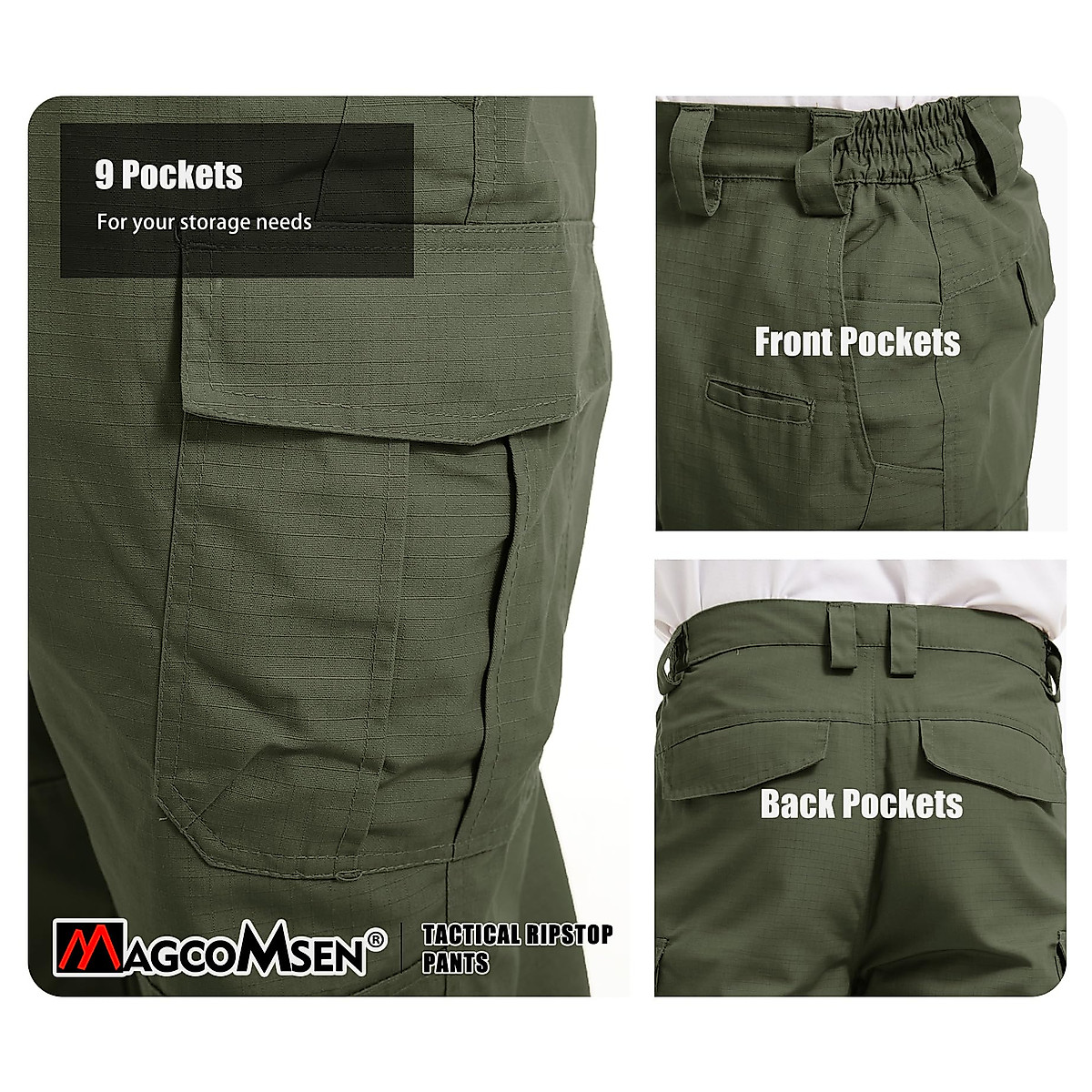 MAGCOMSEN Mens Cargo Pants Tactical Pants with Pockets Quick Dry Fishing Pants Lightweight Breathable Pants Mountain Pant for Men Green