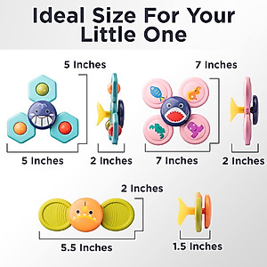 KayLe Spinning Top Sensory Toys for Toddlers - Suction Cup Baby Sensory Toy with Rattle - Bath Time & Playtime Fun -Ocean Animal Designs - Safe & Engaging Baby Toys