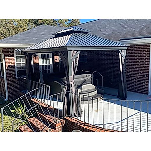 Domi 10'x12' Hardtop Gazebo Canopy,Outdoor Aluminum Gazebo with Galvanized Steel Double Roof,Curtain and Netting Included,Grey