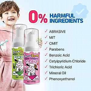 SnowBuddy Foam Toothpaste Kids - Mint Flavors - 1 Pack, Anti Cavity with Low-Fluoride, for u-Shape Toothbrush and Mouthwash for Dental Care