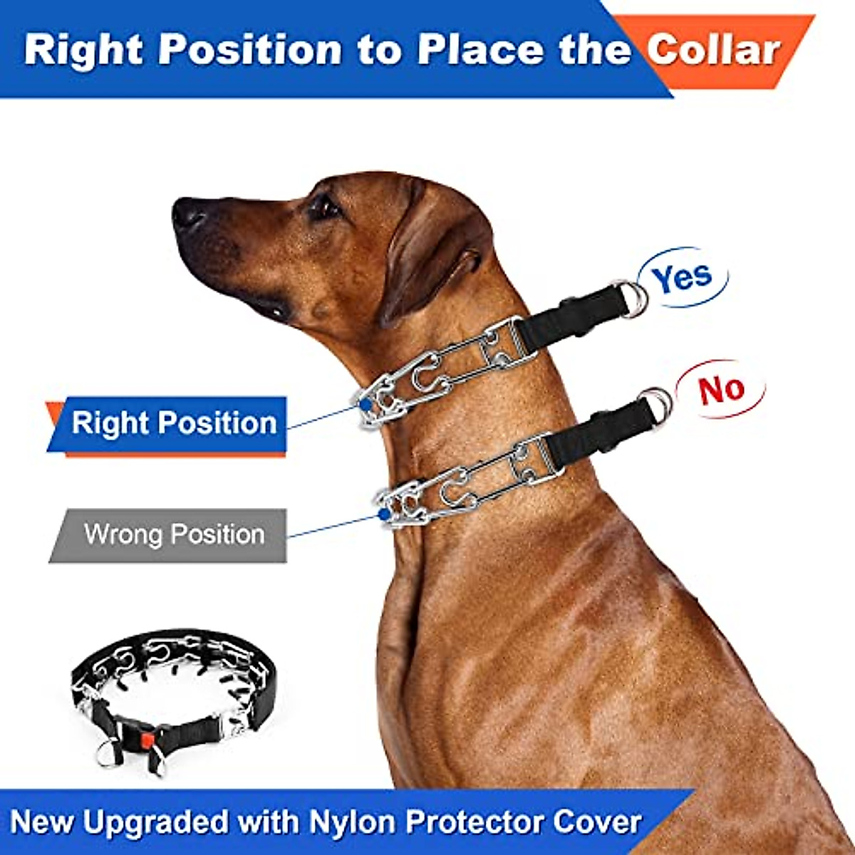Supet Dog Prong Collar, Dog Choke Collar Adjustable Dog Pinch Collar with Quick Release Buckle/Nylon Cover for Small Medium Large Dogs
