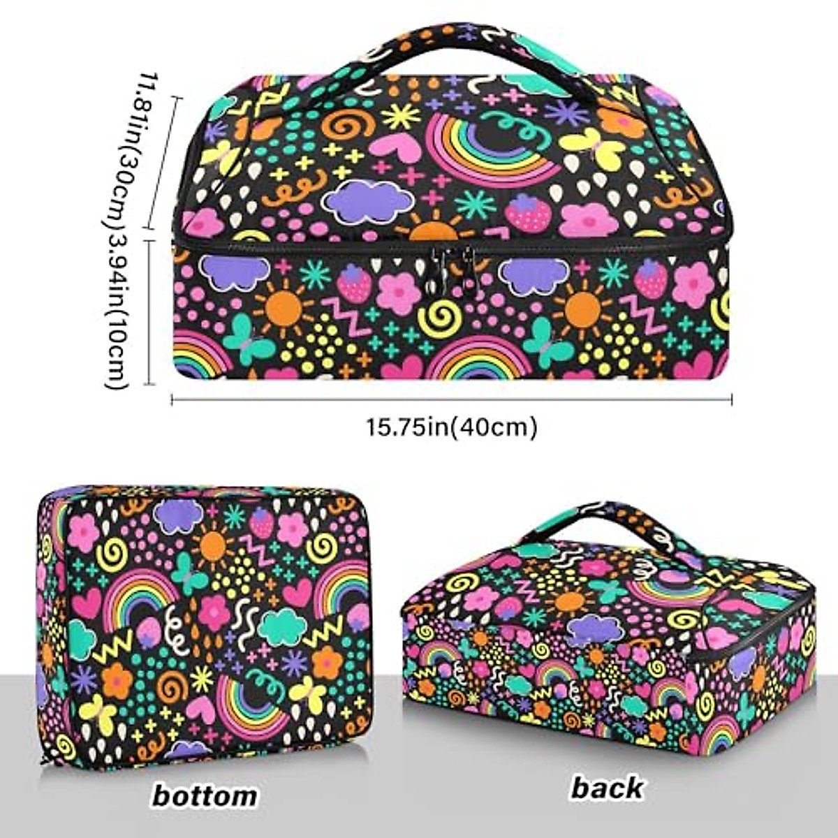 Kcldeci Insulated Thermal Food Carrier Insulated Casserole Carrier for Hot or Cold Food,Rainbow Flower Insulated Tote Bag for Potluck Cookouts Parties Picnic,Lasagna Lugger