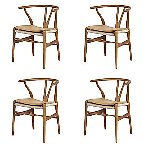 Forsho Wishbone Chair with PU Soft Seat Cushion,Mid-Century Solid Wood Y Back Weave Dining Chair（Ash Wood - Walnut + Cushion）