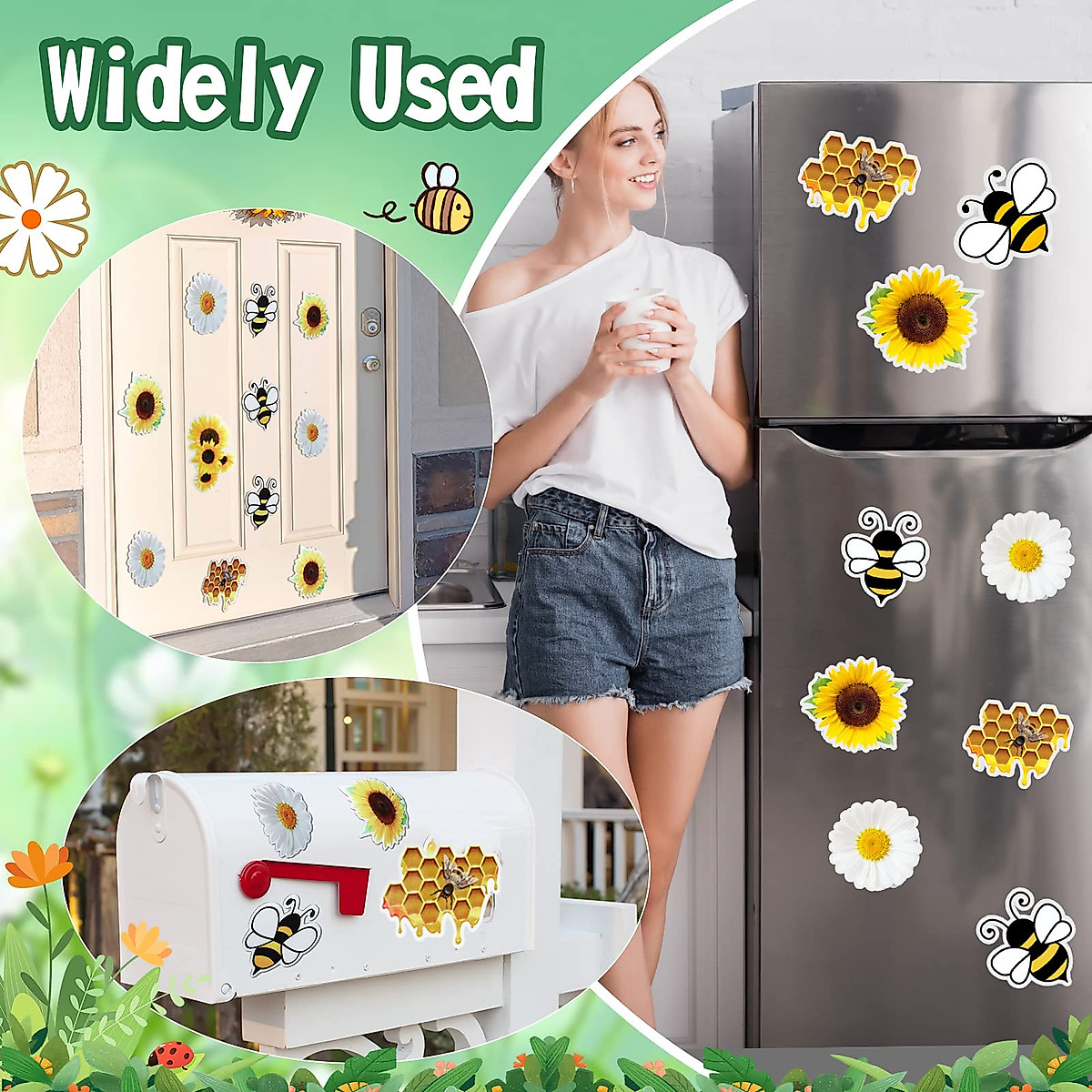 Hoteam 12 Pieces Car Magnets Sunflower Magnet Bee Honeycomb Daisy Flower Bee Magnets Cute Reflective Waterproof Honeybee Magnetic Stickers for Refrigerator Vehicles Whiteboard Locker Fridge Decor