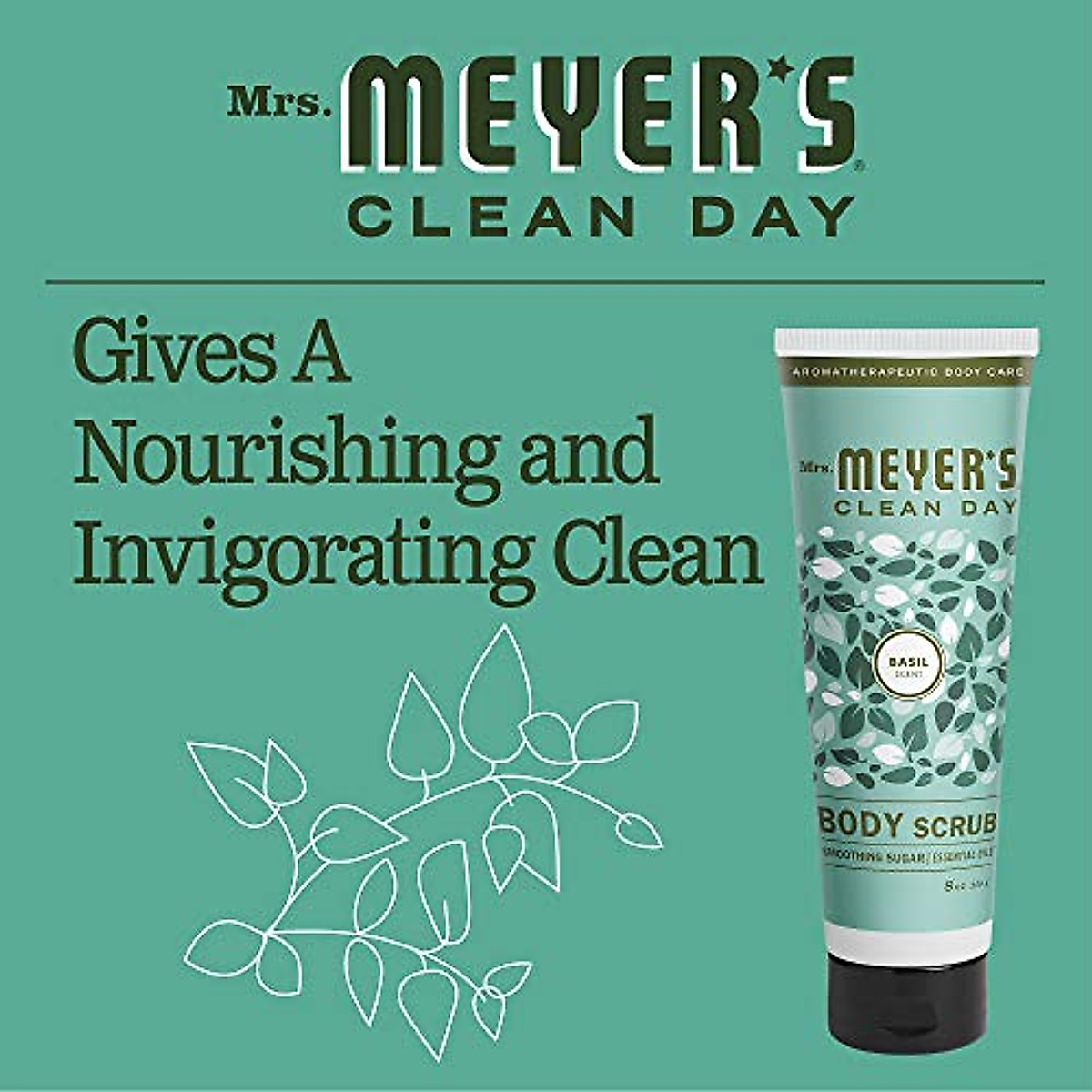 MRS. MEYER'S CLEAN DAY Exfoliating Body Scrub, Sugar Scrub that Leaves Skin Feeling Hydrated & Fresh, Made with Essential Oils, Basil, 8 oz