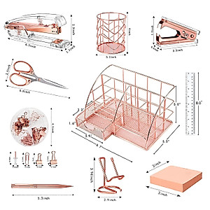 JUOPIEA Desk Organizers and Accessories Office Supplies 12PS Set with Acrylic Stapler, Staple Remover, Pen Holder, Clips, Scissor, Phone Holder, 1 Pen Ect