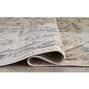 Signature Design by Ashley Barkham Transitional Machine Washable 8x10 Area Rug, Light Gray & Blue
