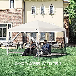 VIVOHOME 210d Oxford Easy Pop Up Canopy, 8x8 Outdoor Screen Tent with Mesh Mosquito Netting Side Walls for Camping Picnic Party Deck Yard Events, Beige 