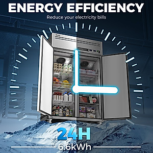 Coolski 48" W Commercial Refrigerator and Freezer Combo, 36 Cu.ft 2 Section Stainless Steel Solid Door Fan Cooling Upright Reach in Freezer for Restaurant Bar Shop Kitchen Garage School Church