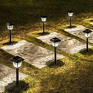 LeiDrail Solar Pathway Lights 4 Pack Solar Outdoor Lights Pathway with 2 Modes IP65 Waterproof Glass Metal Garden Lights Solar Powered 30 LM Warm White Landscape Lighting for Yard Patio Walkway Lawn
