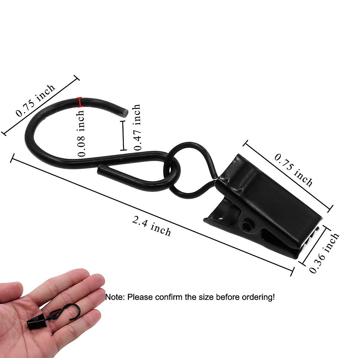 Coideal Curtain Clips Gutter Hooks, 40 Pcs Metal S Hooks Awning Xmas Light Shower Hanging Clips for Christmas Decoration, Indoor and Outdoor (Black)