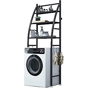 HIIGH 3-Tier Laundry Room Shelf Over The Toilet/Washing Machine Storage Rack, Adjustable Organizer Stand,for Laundry Room,Toilet,Black,White (Color : Black)