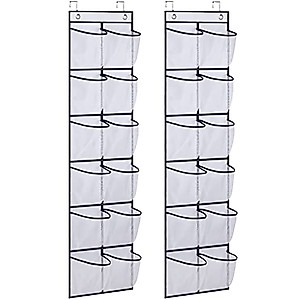 MISSLO Over The Door Shoe Organizer 12 Large Mesh Pockets Hanging Narrow Closet Door, White, 2 Pack
